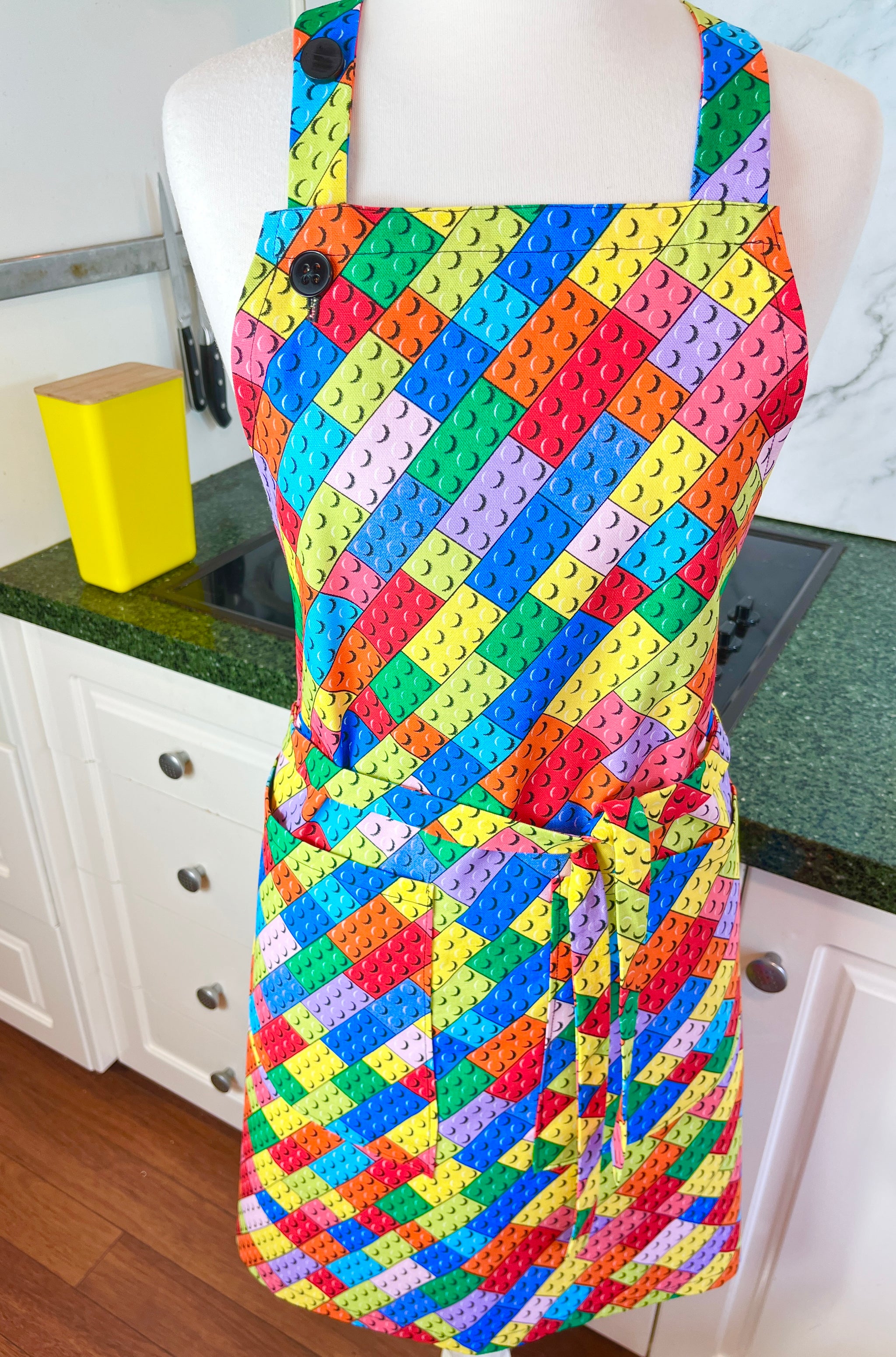 Lots of Lego Style Blocks on this Bold Unisex Apron – My Favourite ...